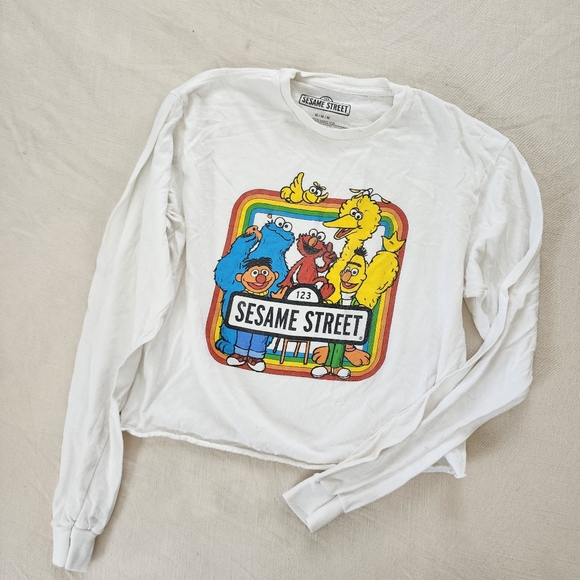Tops | Sesame Street Cropped Long Sleeve Shirt Womens Medium | Poshmark